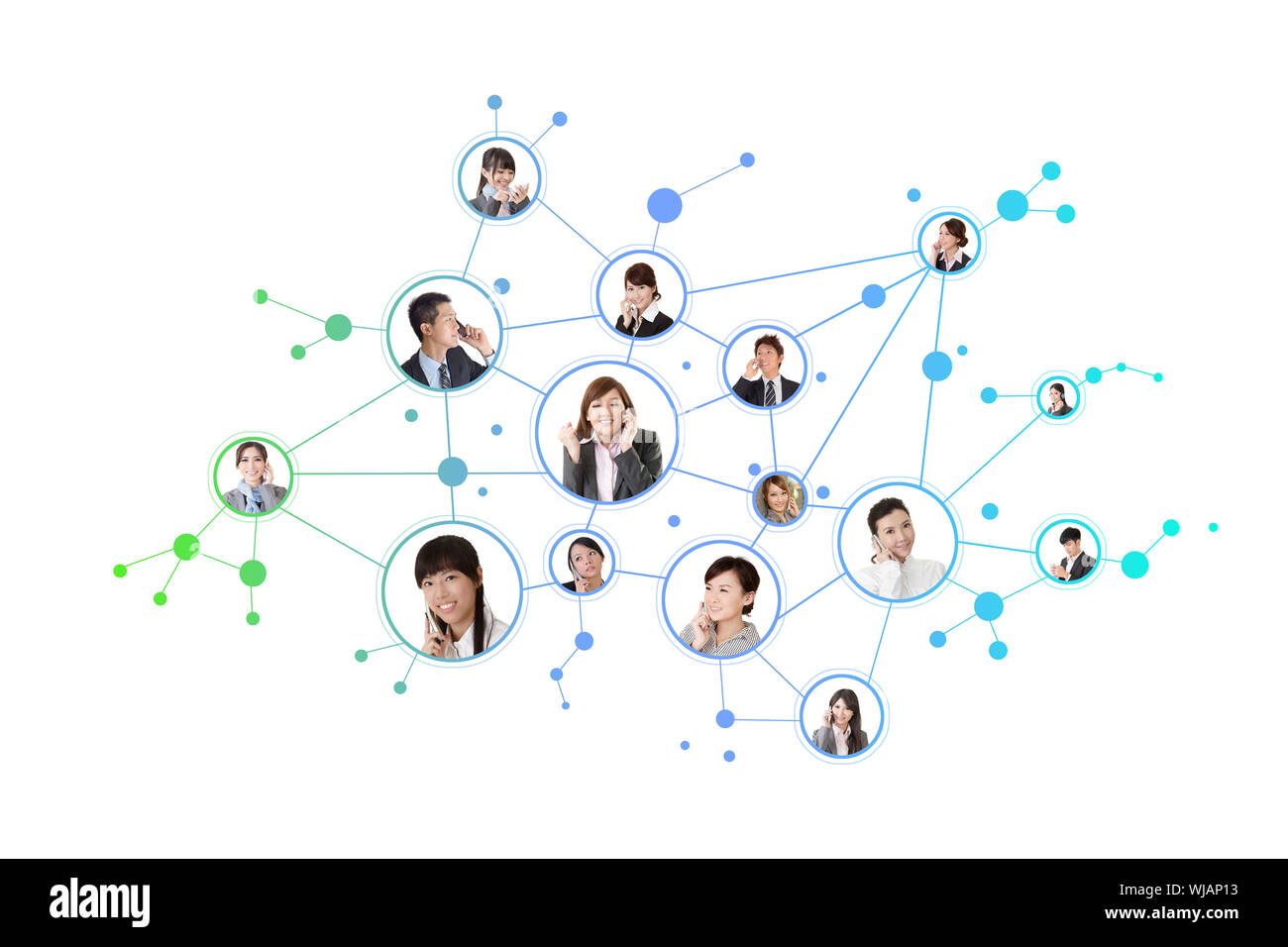 Business network, Asian business people use mobile phones to ...