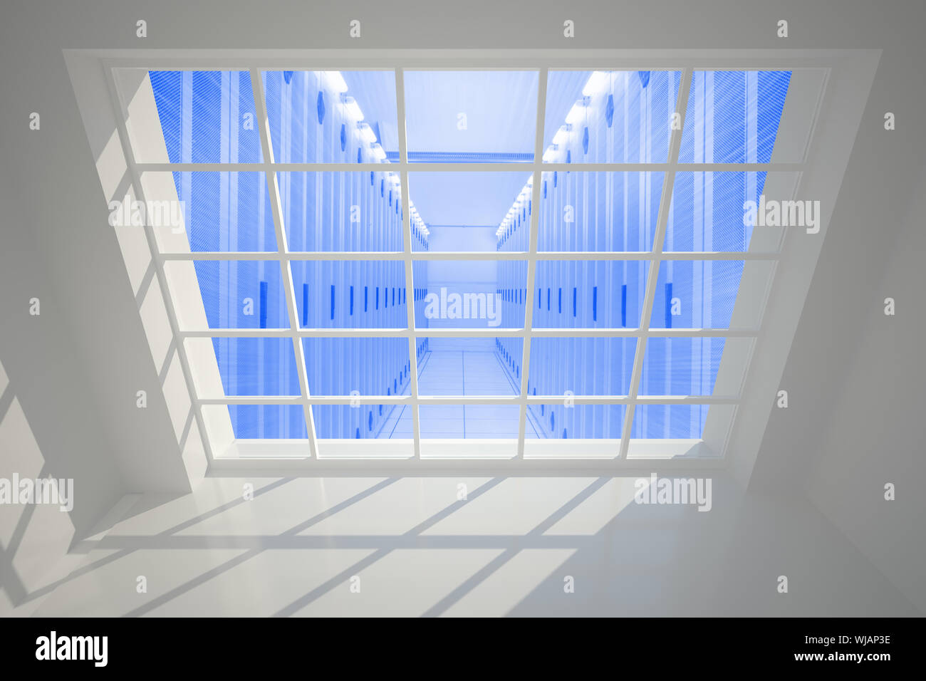 Server hallway seen through window Stock Photo - Alamy