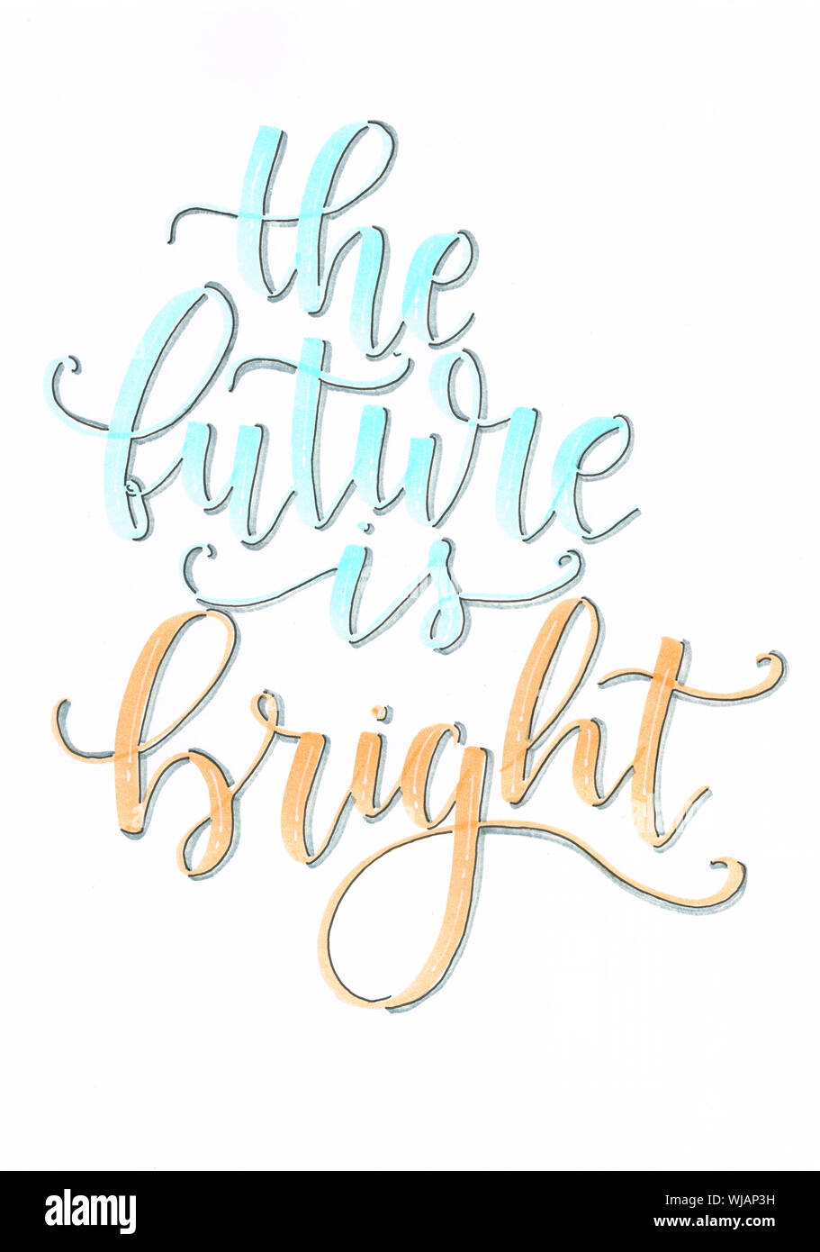 "The future is bright" inspirational hand lettering inscription in blue ...
