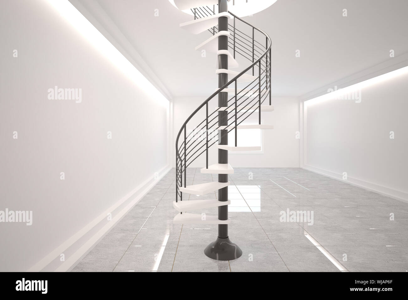 Digitally generated room with winding staircase Stock Photo - Alamy