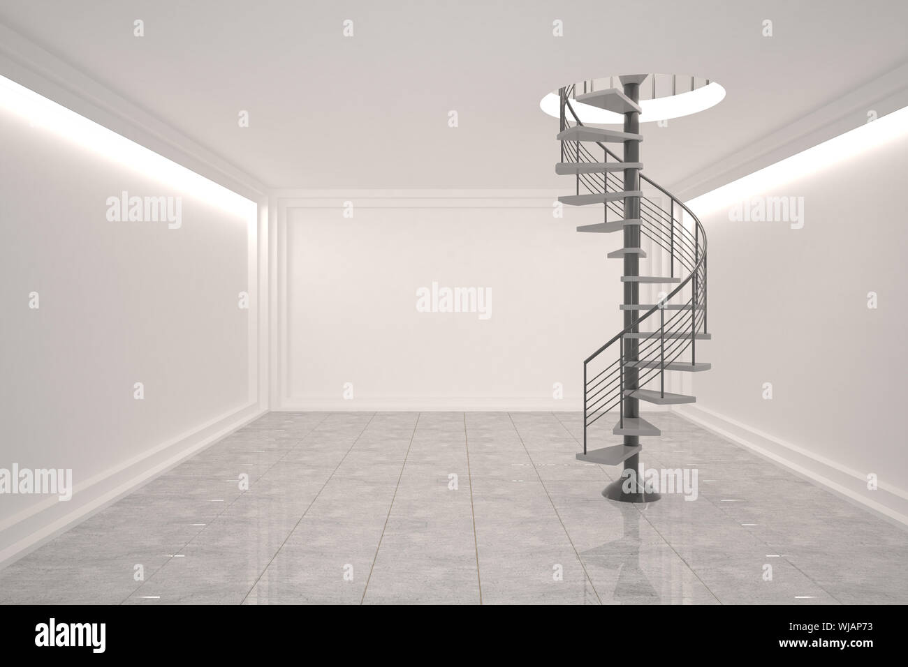 Digitally generated room with winding staircase Stock Photo - Alamy