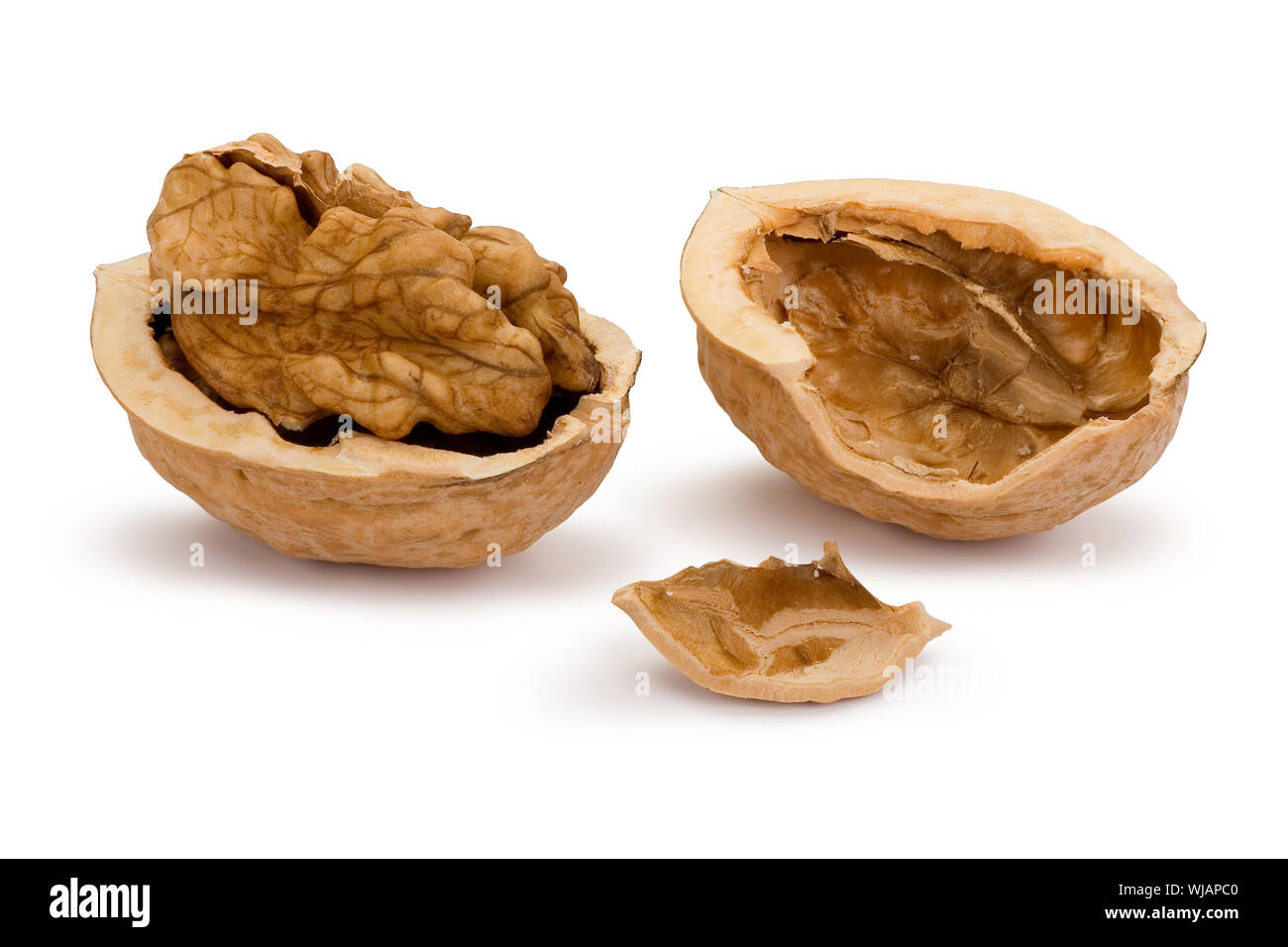 Broken walnut isolated on white background Stock Photo - Alamy