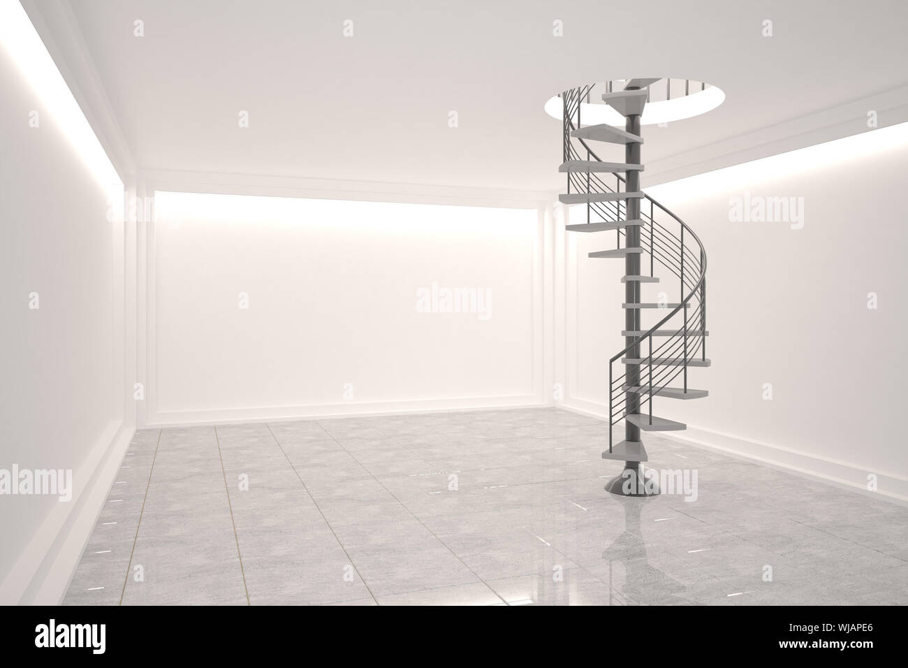 Digitally generated room with winding staircase Stock Photo - Alamy