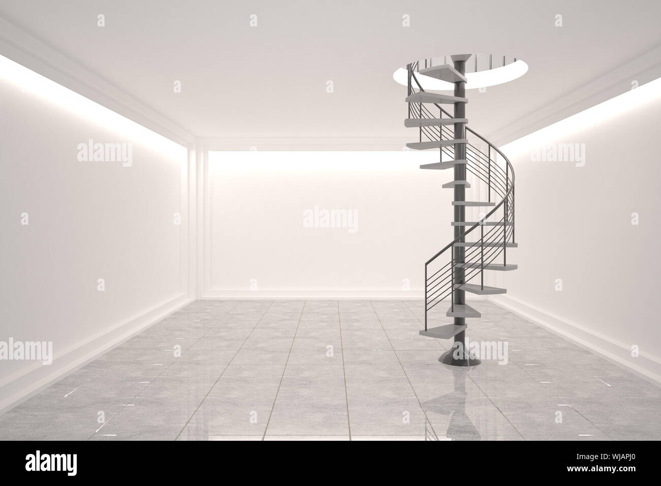 Digitally generated room with winding staircase Stock Photo - Alamy