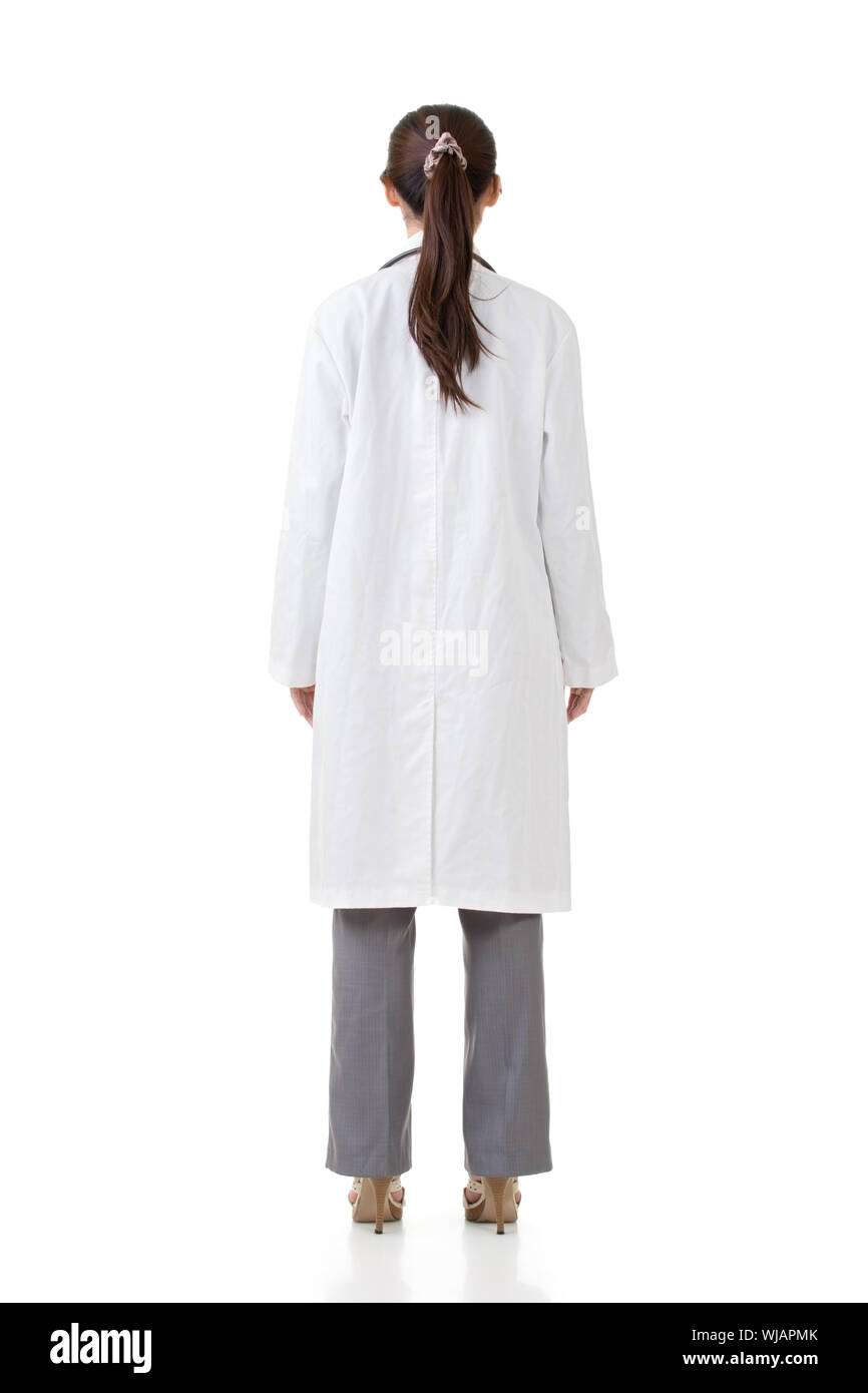 Rear view of Asian medical doctor, full length portrait isolated on ...