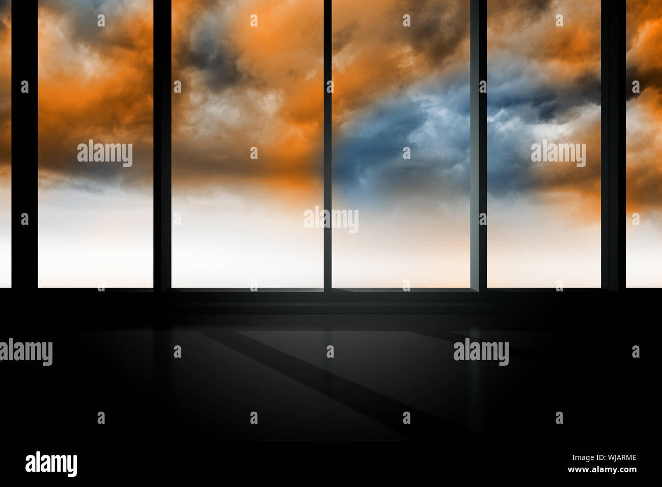 Orange sky seen through window Stock Photo - Alamy