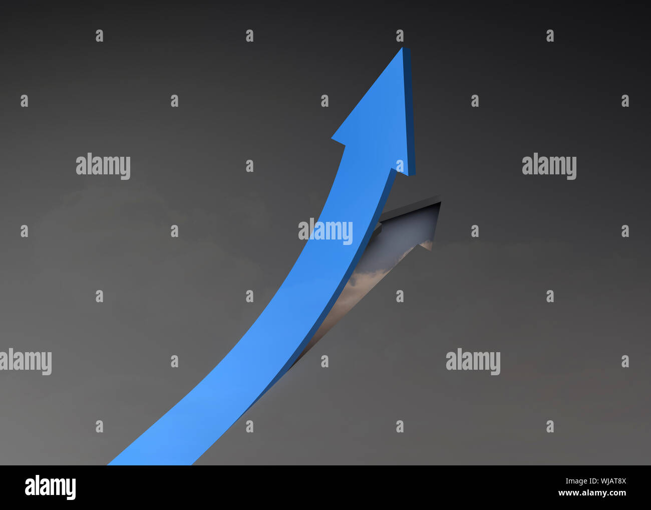 Blue arrow pointing up from grey surface Stock Photo - Alamy