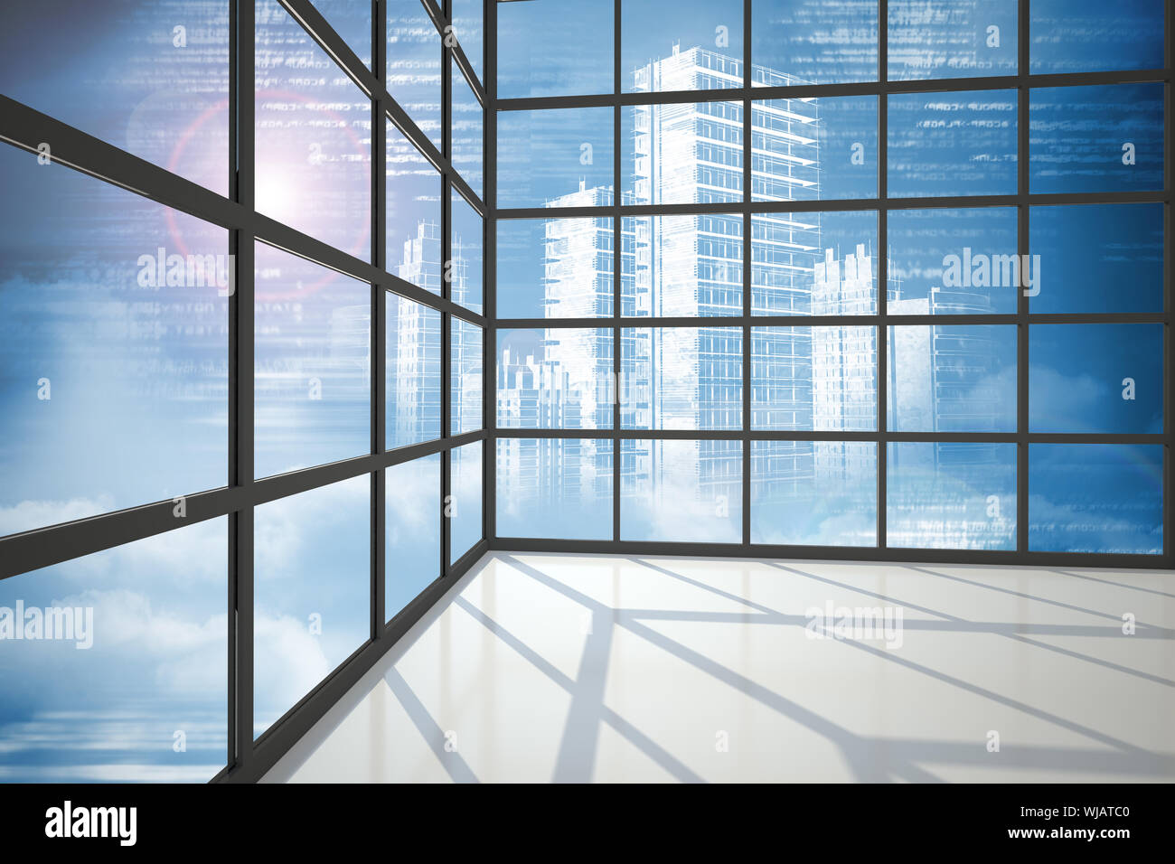 Cityscape seen through window Stock Photo - Alamy