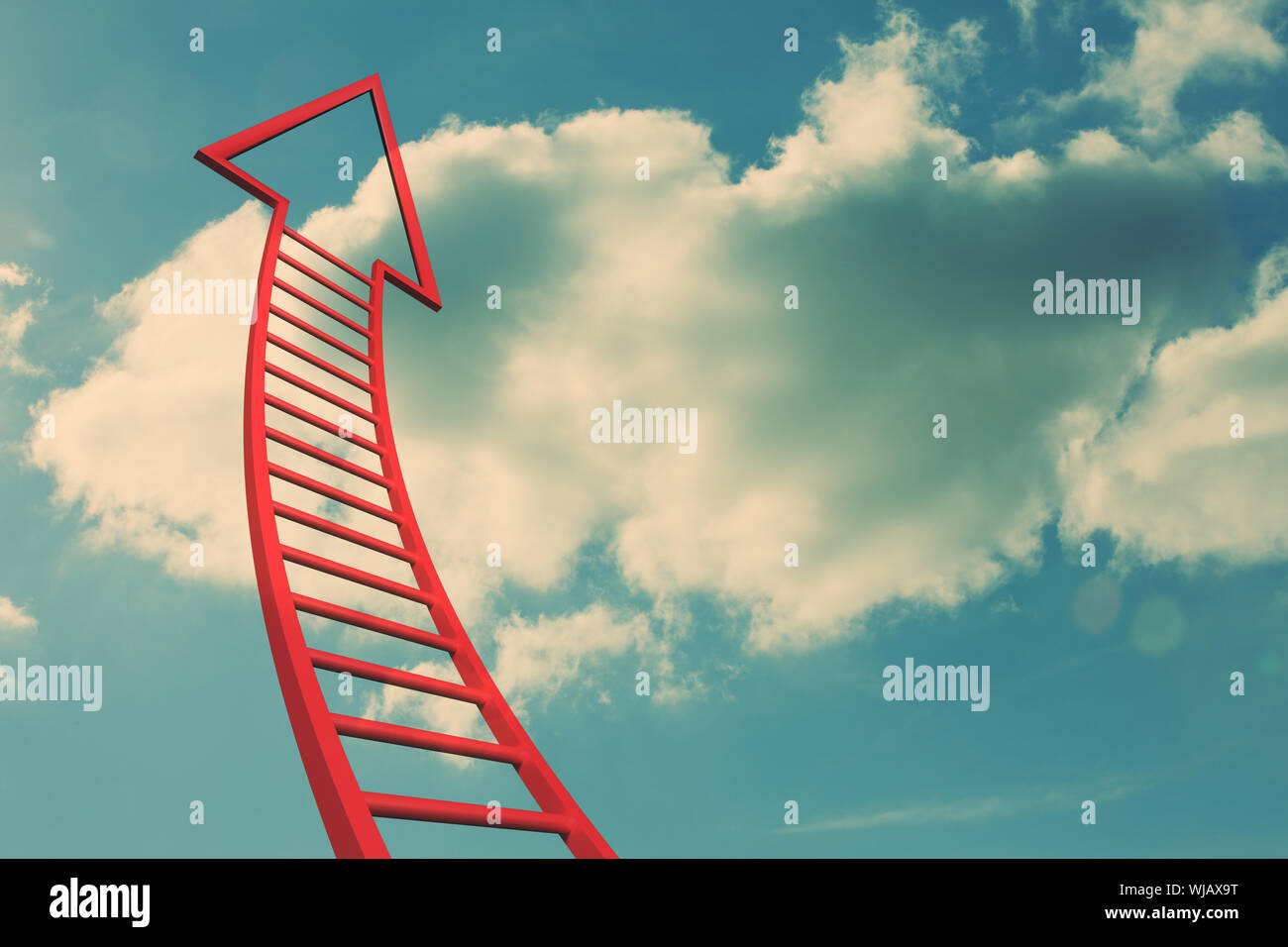 Red ladder arrow pointing up against sky Stock Photo - Alamy