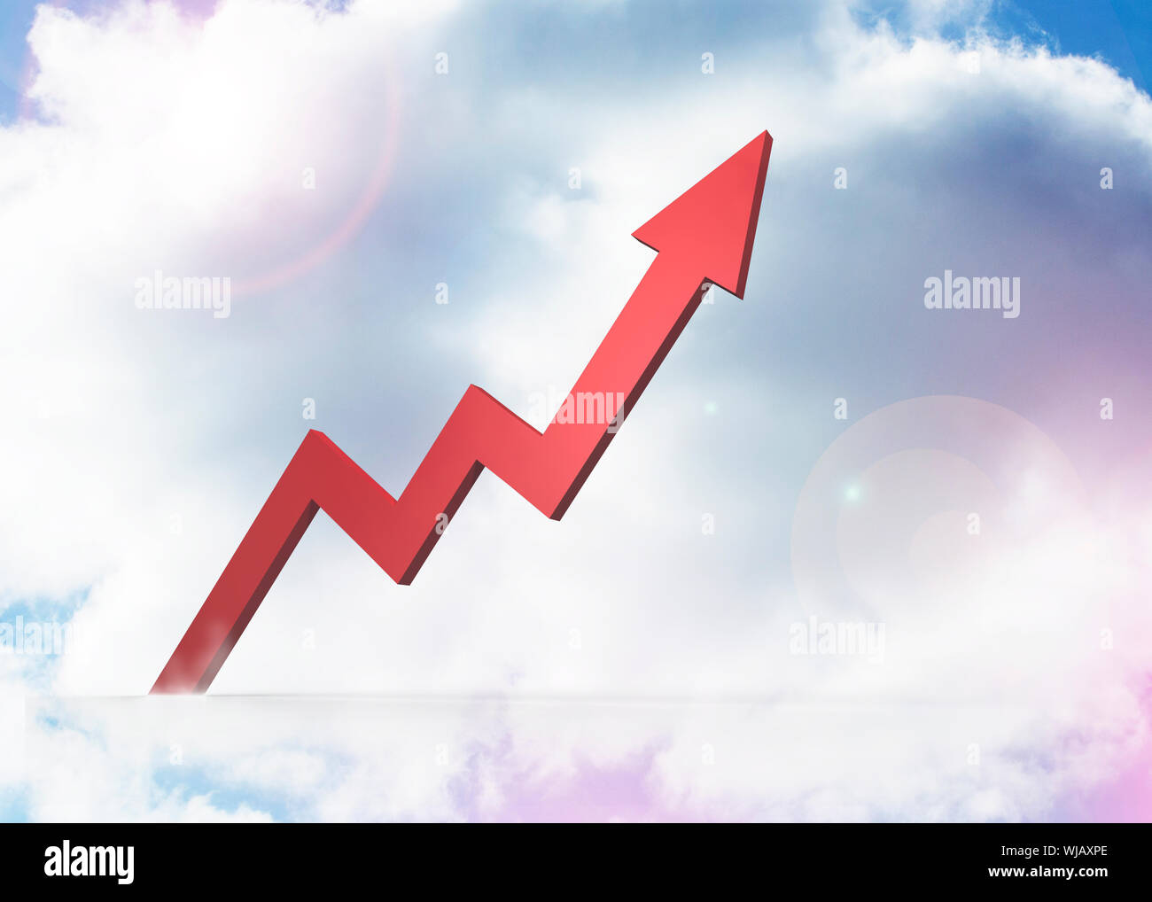 Red jagged arrow pointing up against sky Stock Photo - Alamy