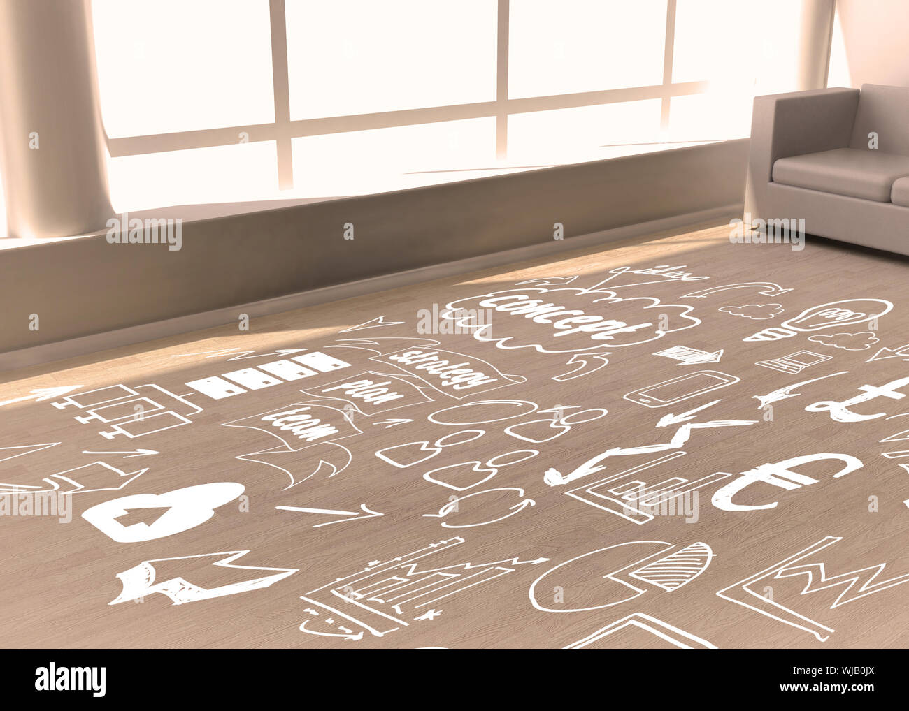 Room with finance doodles on floor Stock Photo - Alamy