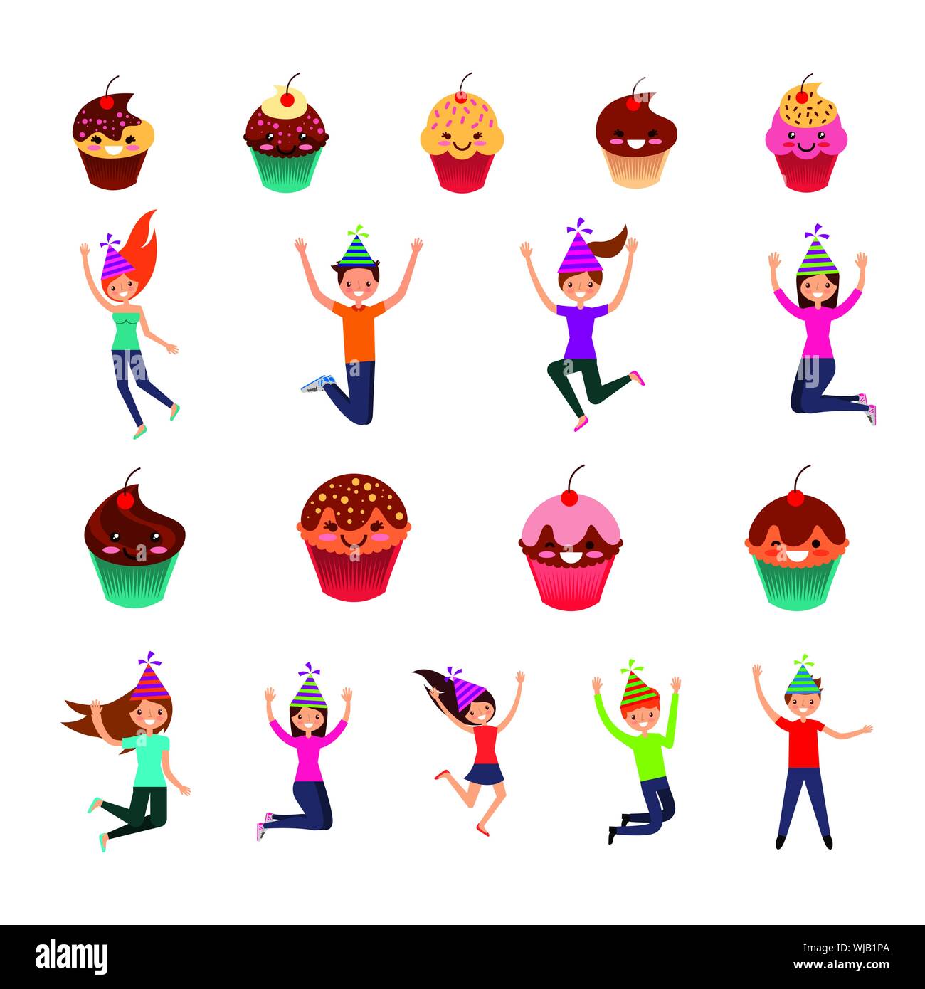 people jumping in party celebration with icons Stock Vector Image & Art ...