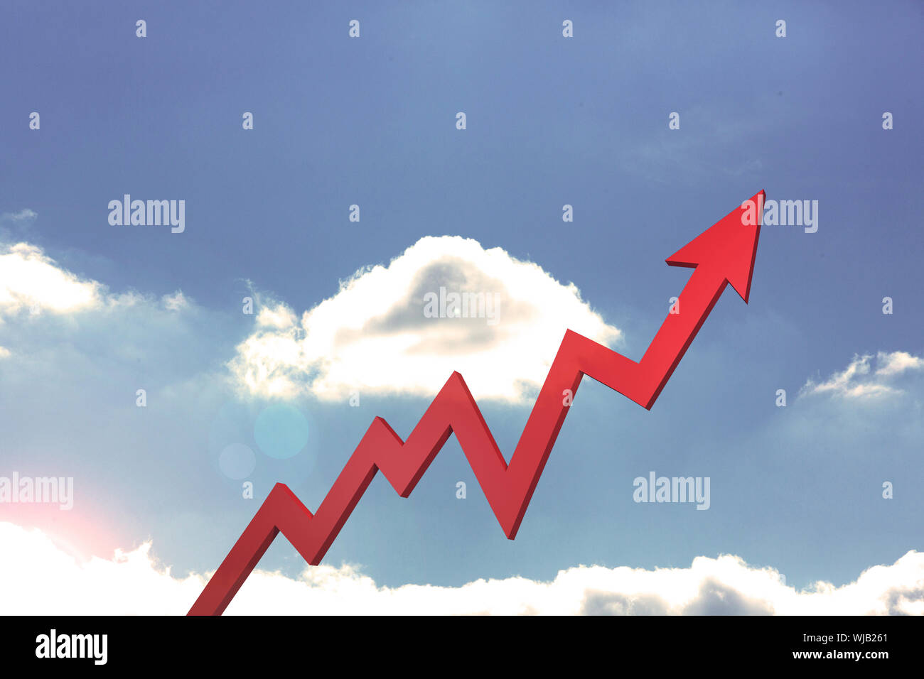 Red jagged arrow pointing up against sky Stock Photo - Alamy