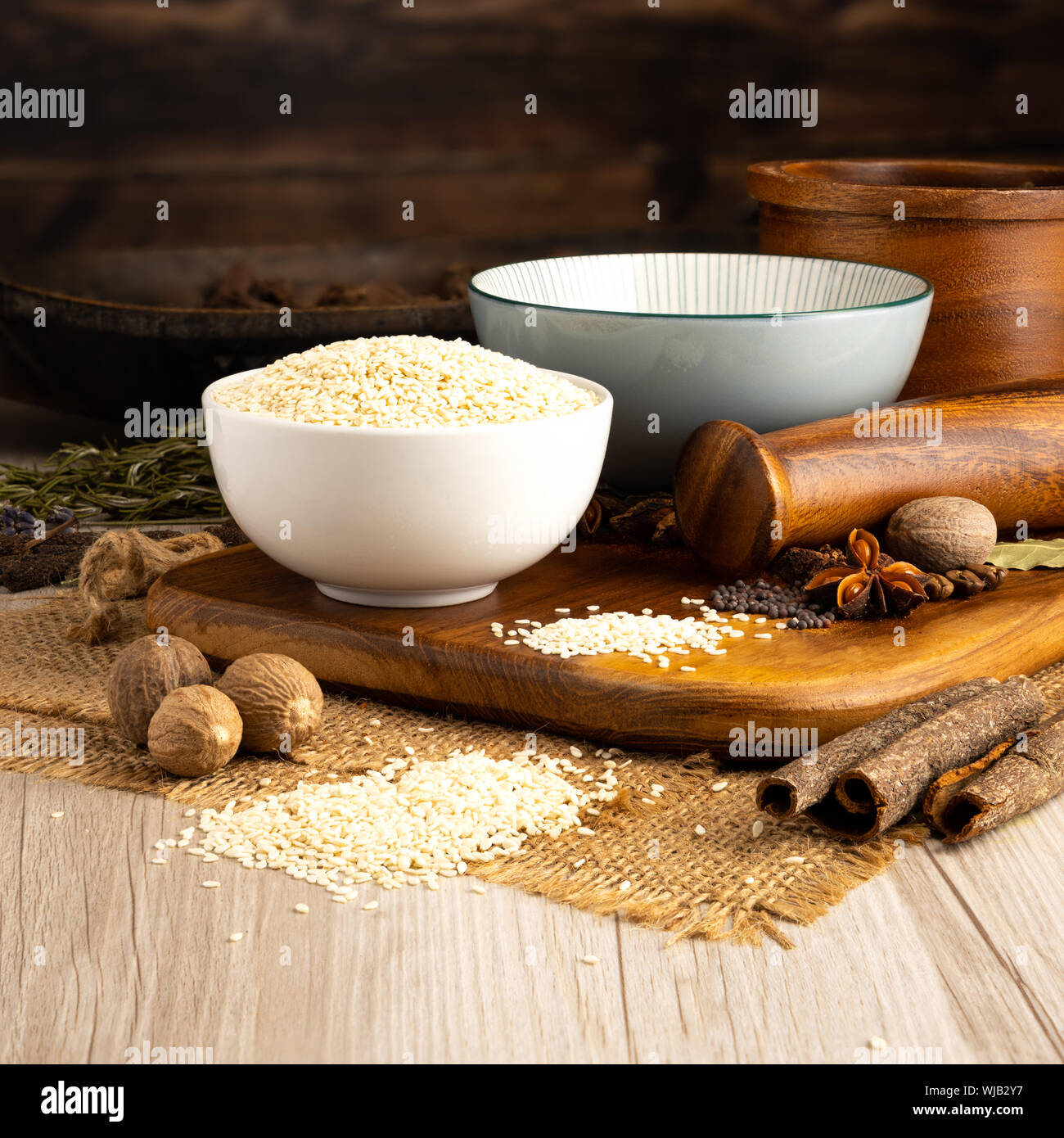 Dry Sesame Seeds Organic in a bowl with a Kitchen Setting Stock Photo ...