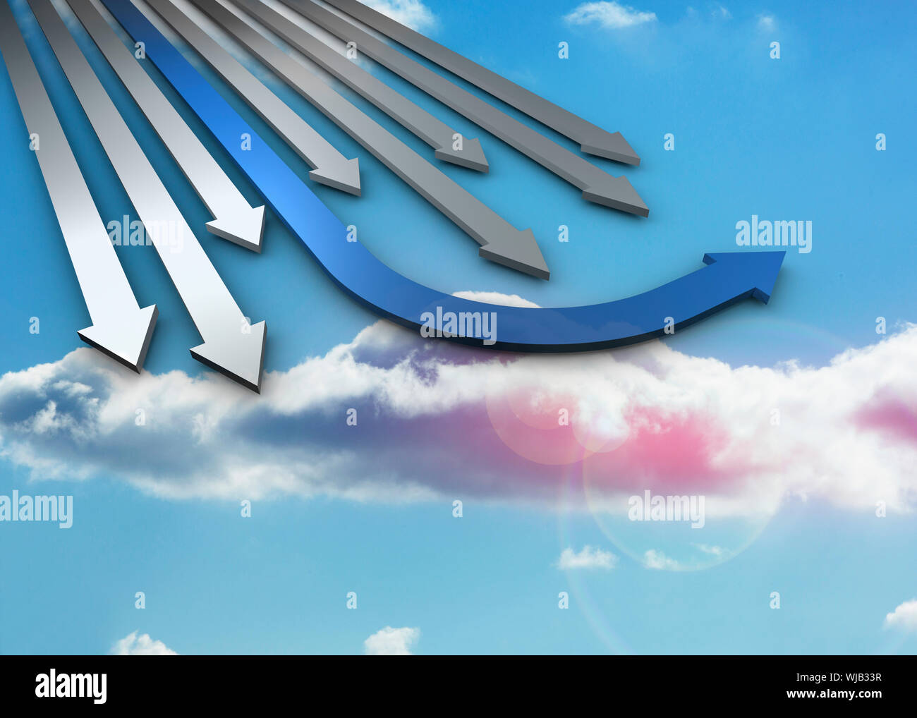 Blue and grey curved arrows pointing against sky Stock Photo - Alamy