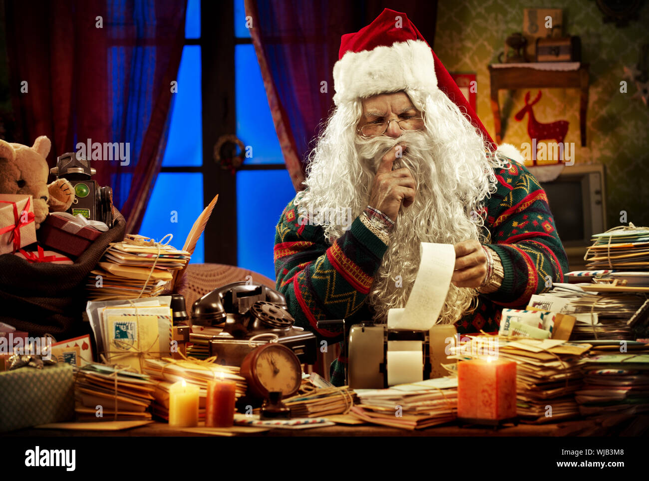 Santa Claus accountant going over figures and very upset by the result ...
