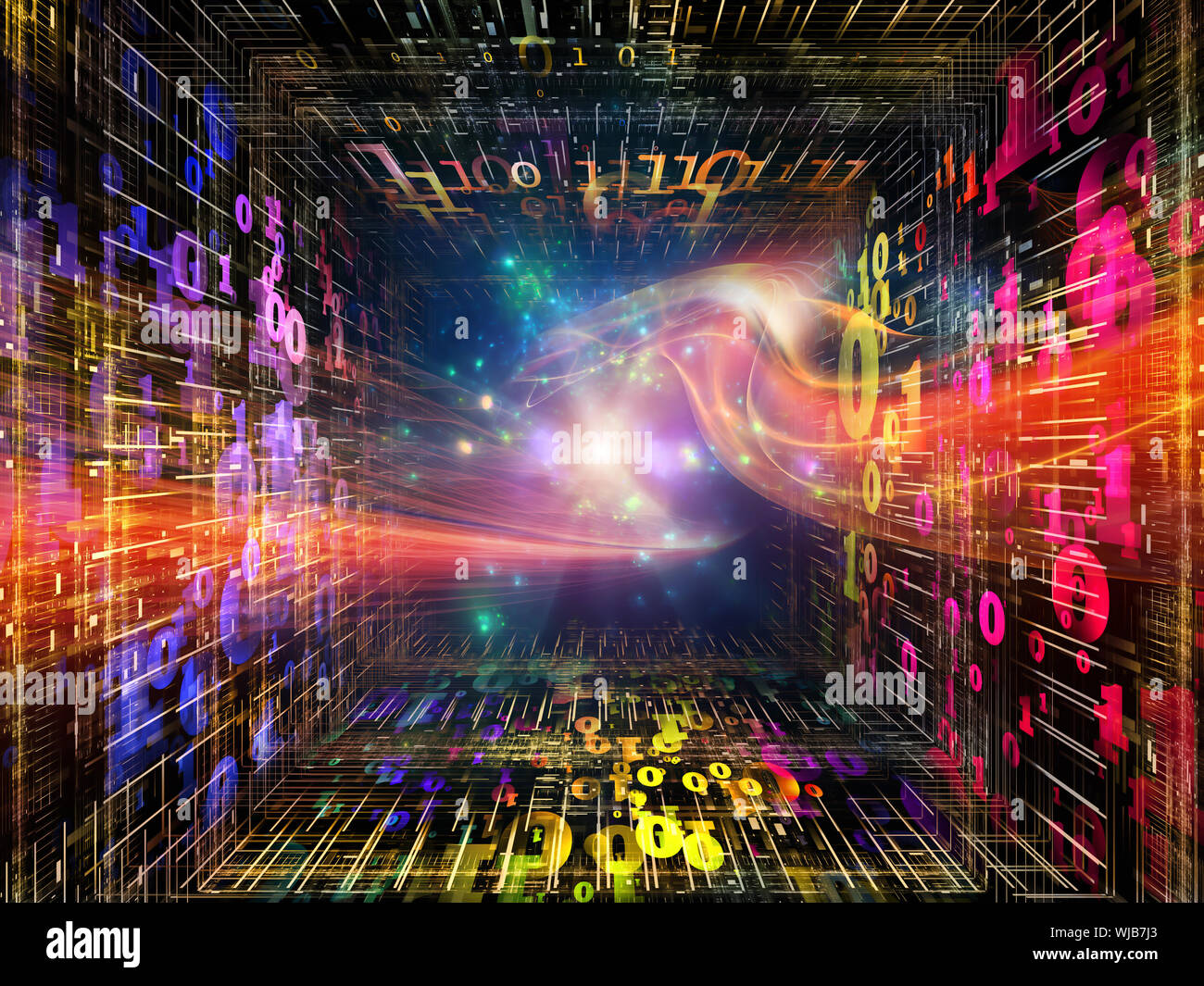 Number Tunnel series. Composition of colorful numbers and light waves ...