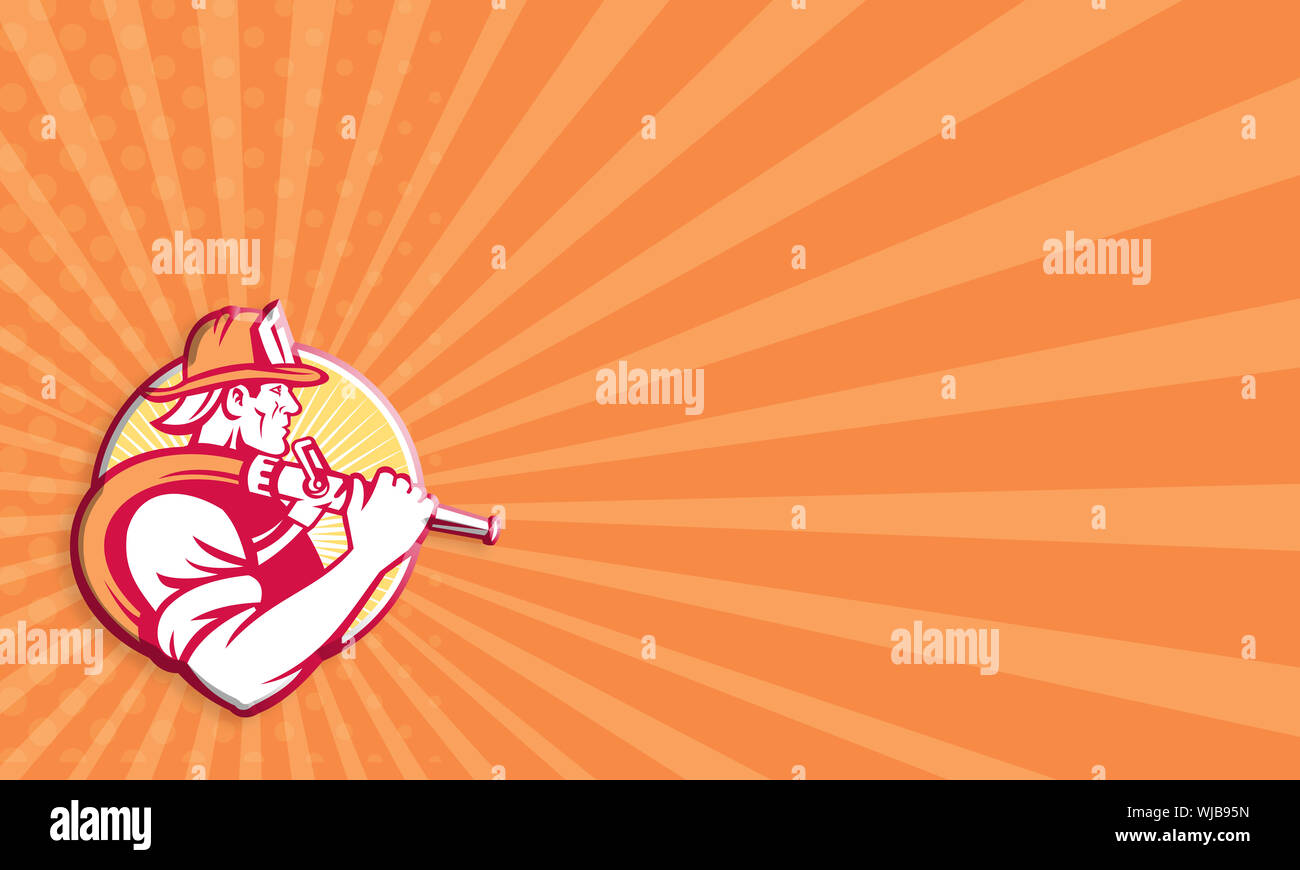 Business card template showing illustration of a fireman fire fighter ...