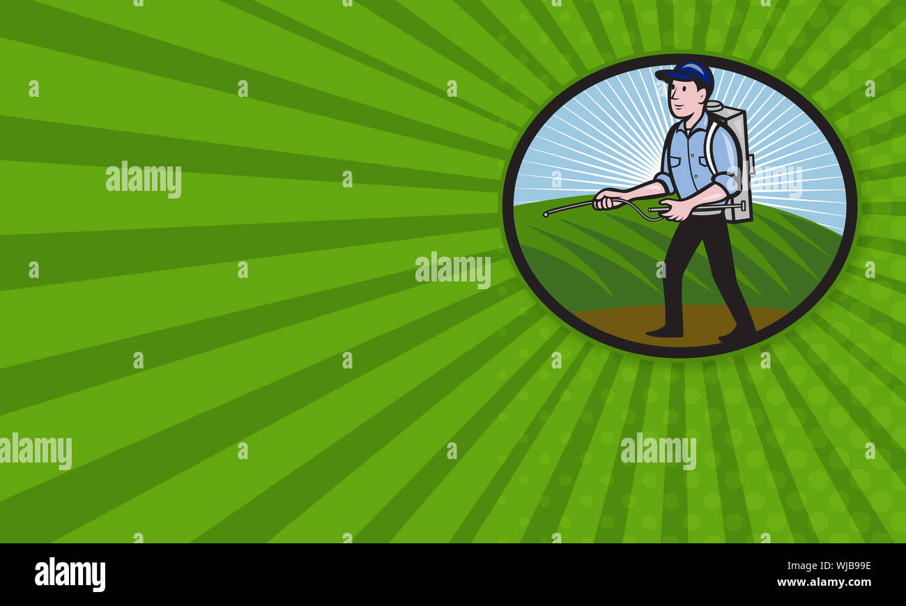 Business card template showing illustration of a worker with fertilizer ...