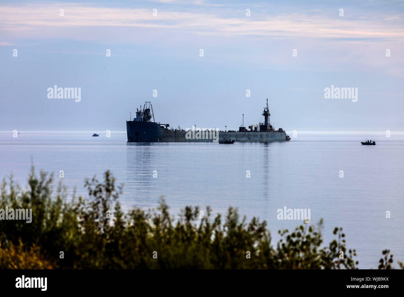 Manitowoc,WI, USA August 31, 2019 : the ship sailing from Lake Michigan ...
