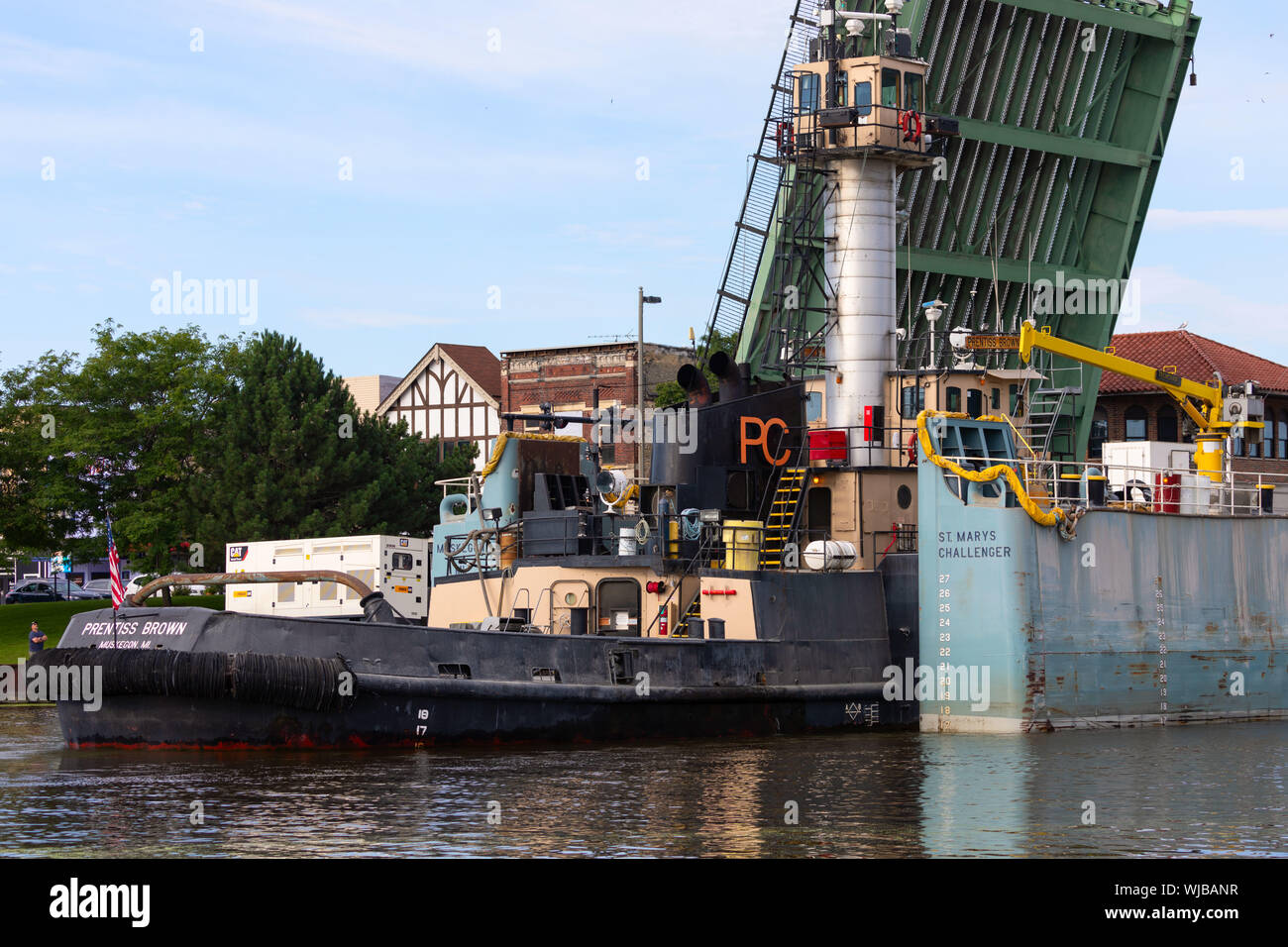 Manitowoc,WI, USA August 31, 2019 : the ship sailing from Lake Michigan ...