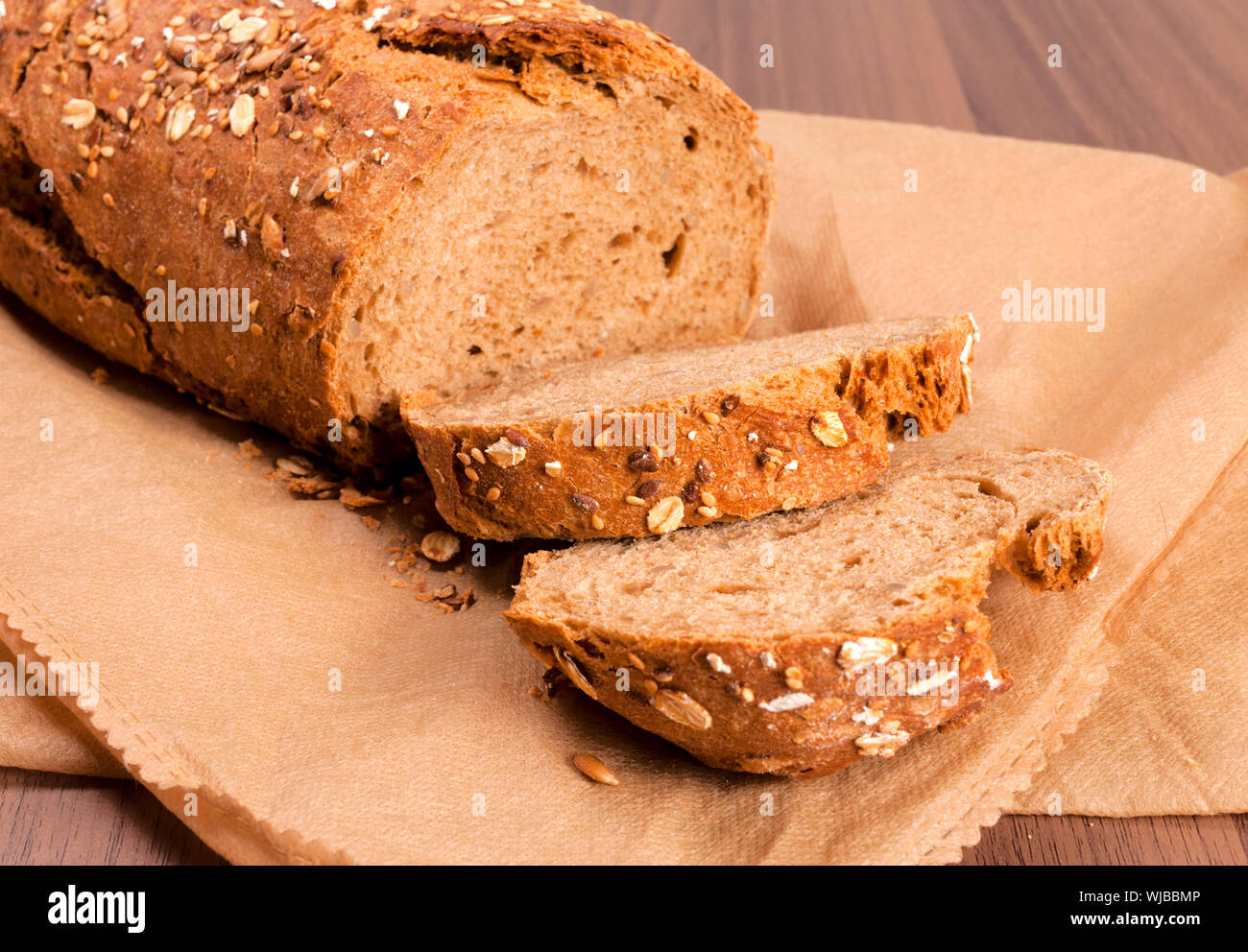 Selective focus on the bread slice in the middle Stock Photo - Alamy