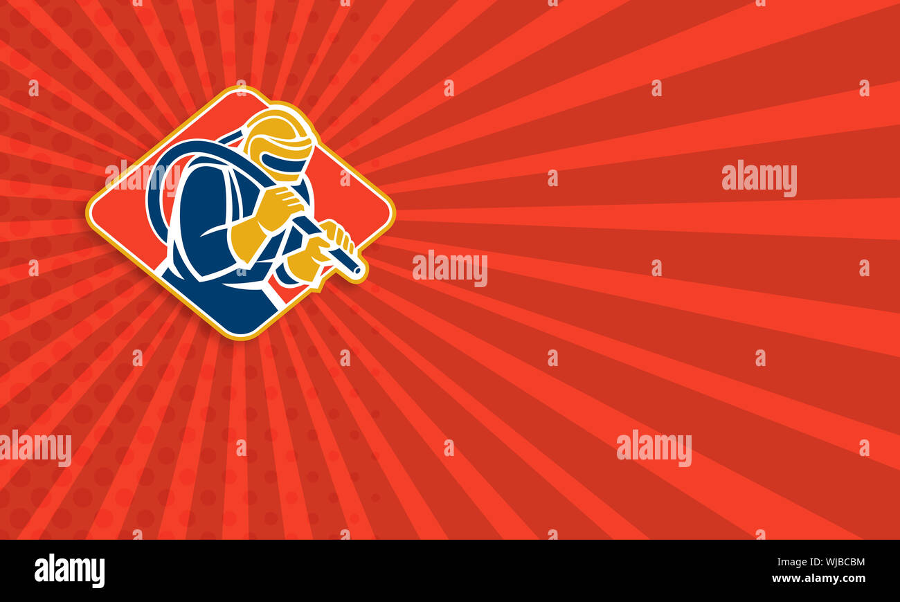 Business card template illustration of a sandblaster worker holding ...