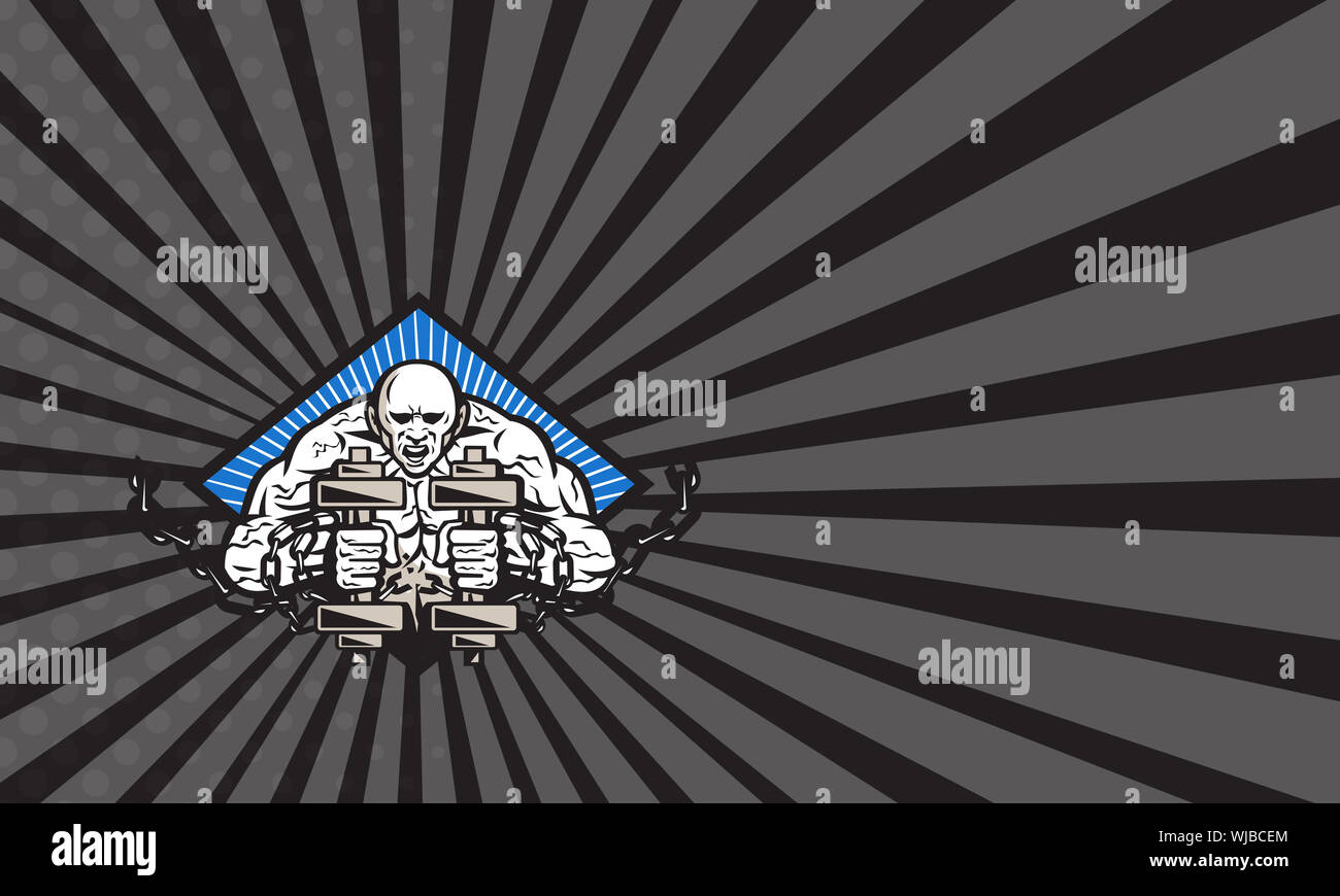 Business card template illustration of a strongman with two dumbbells ...