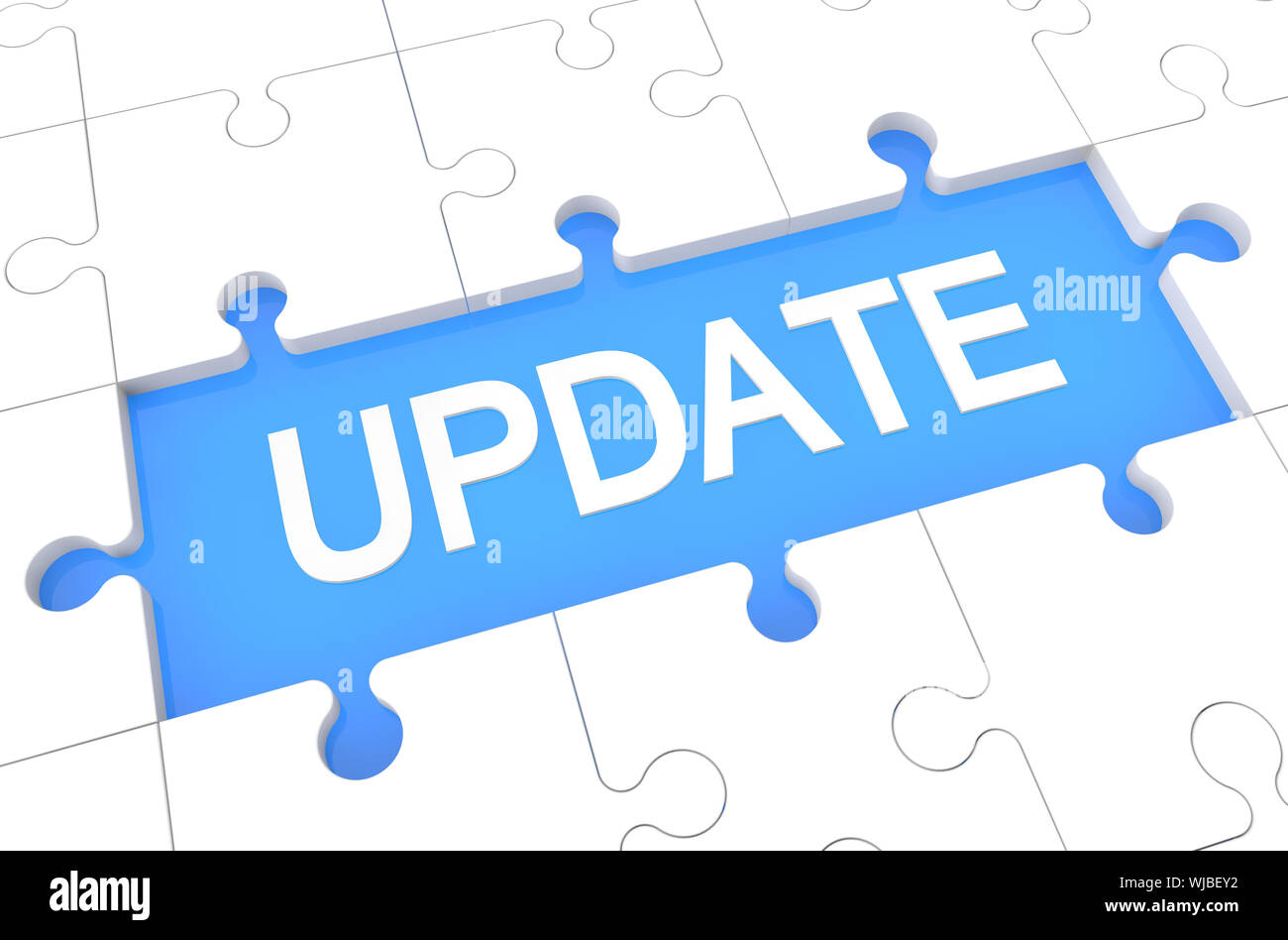 Update - puzzle 3d render illustration with word on blue background ...