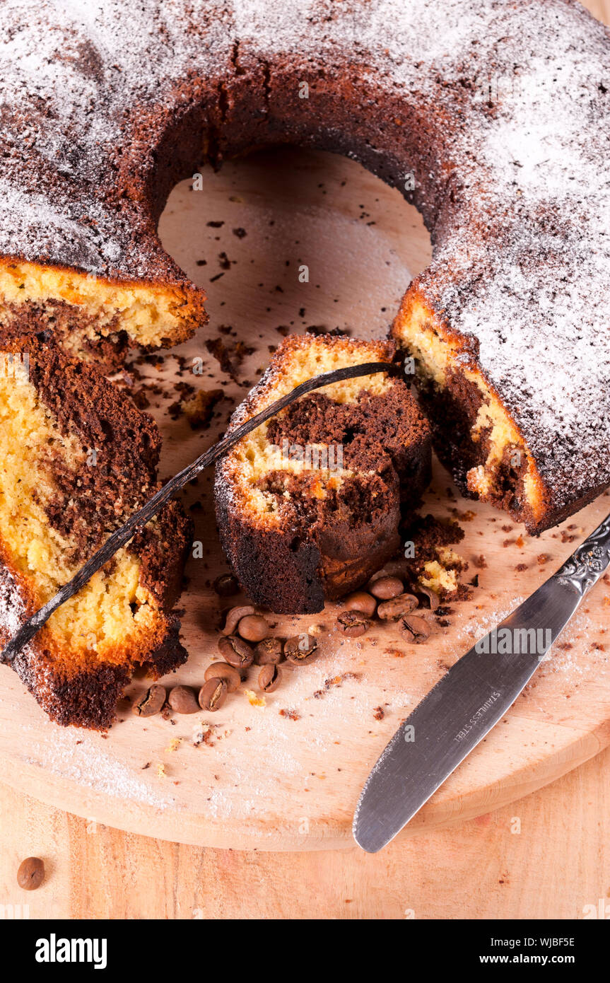 Tasty dry cake with chocolate and coffee from above Stock Photo - Alamy