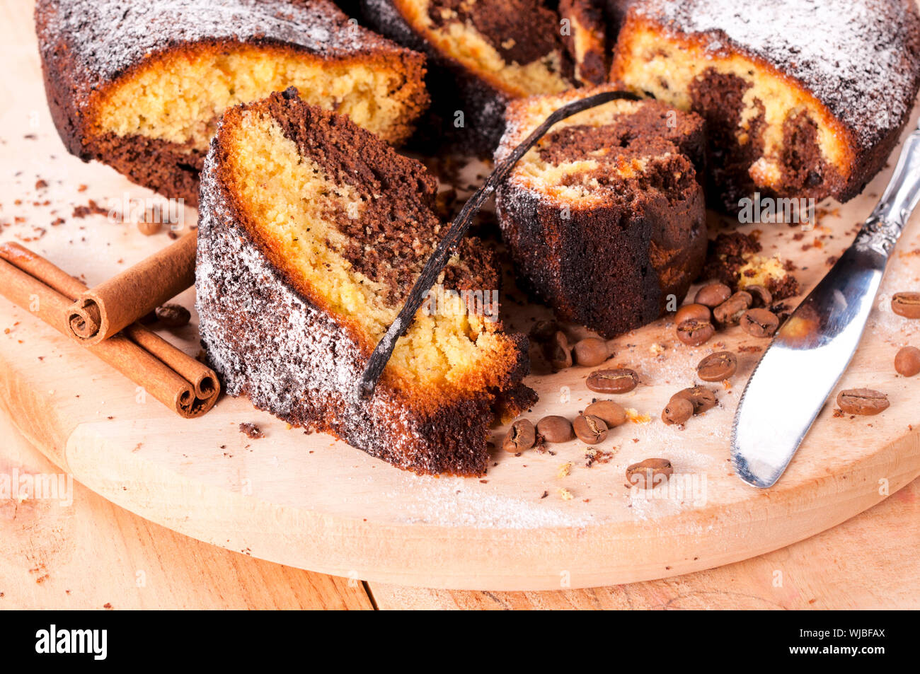 Fresh sponge ake with vanilla and coffee Stock Photo - Alamy