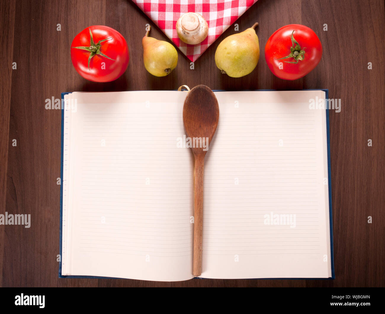Blank cookbook on the wooden table from above Stock Photo - Alamy