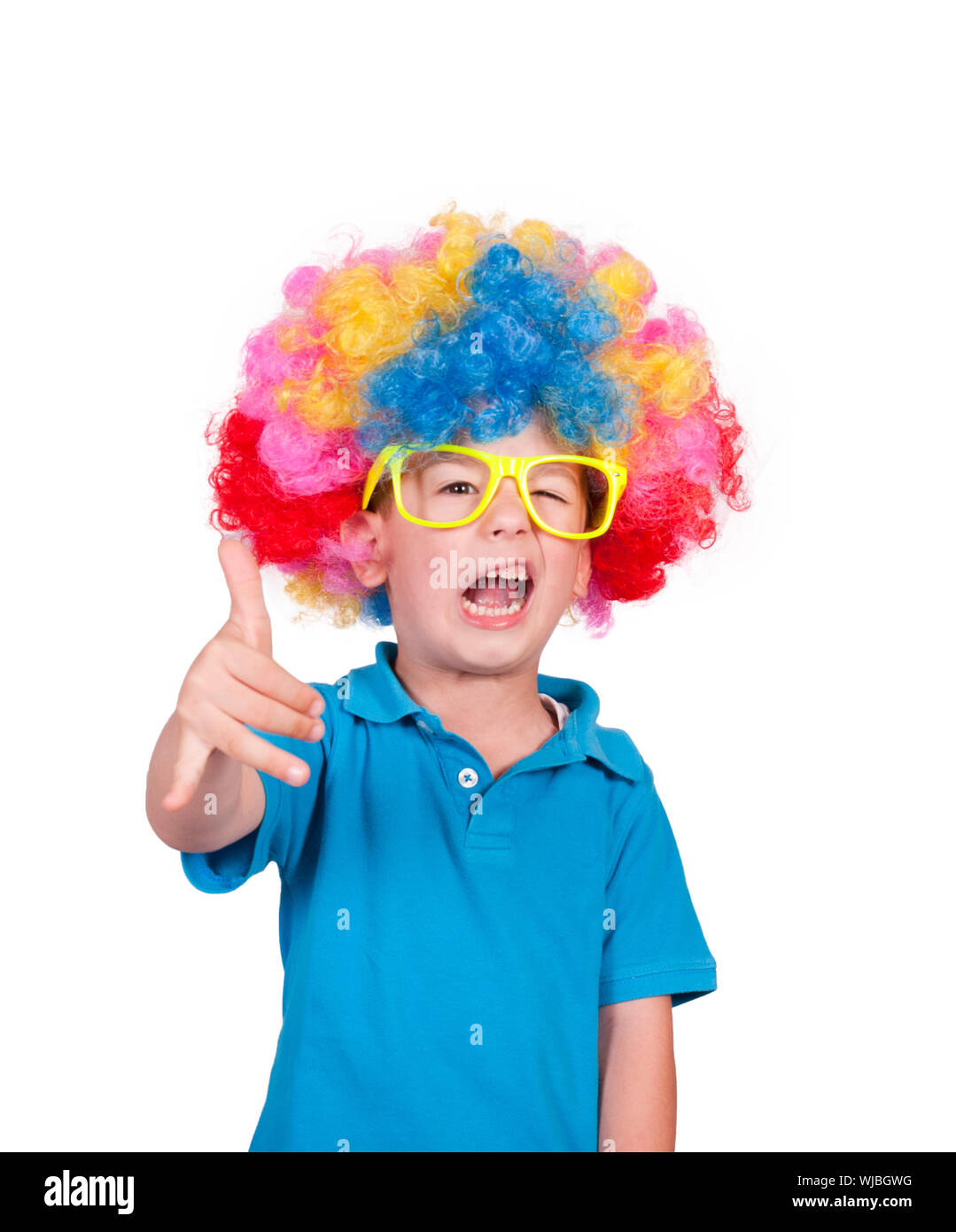 Kid showing the call me sign. Selective focus on the kid head Stock ...