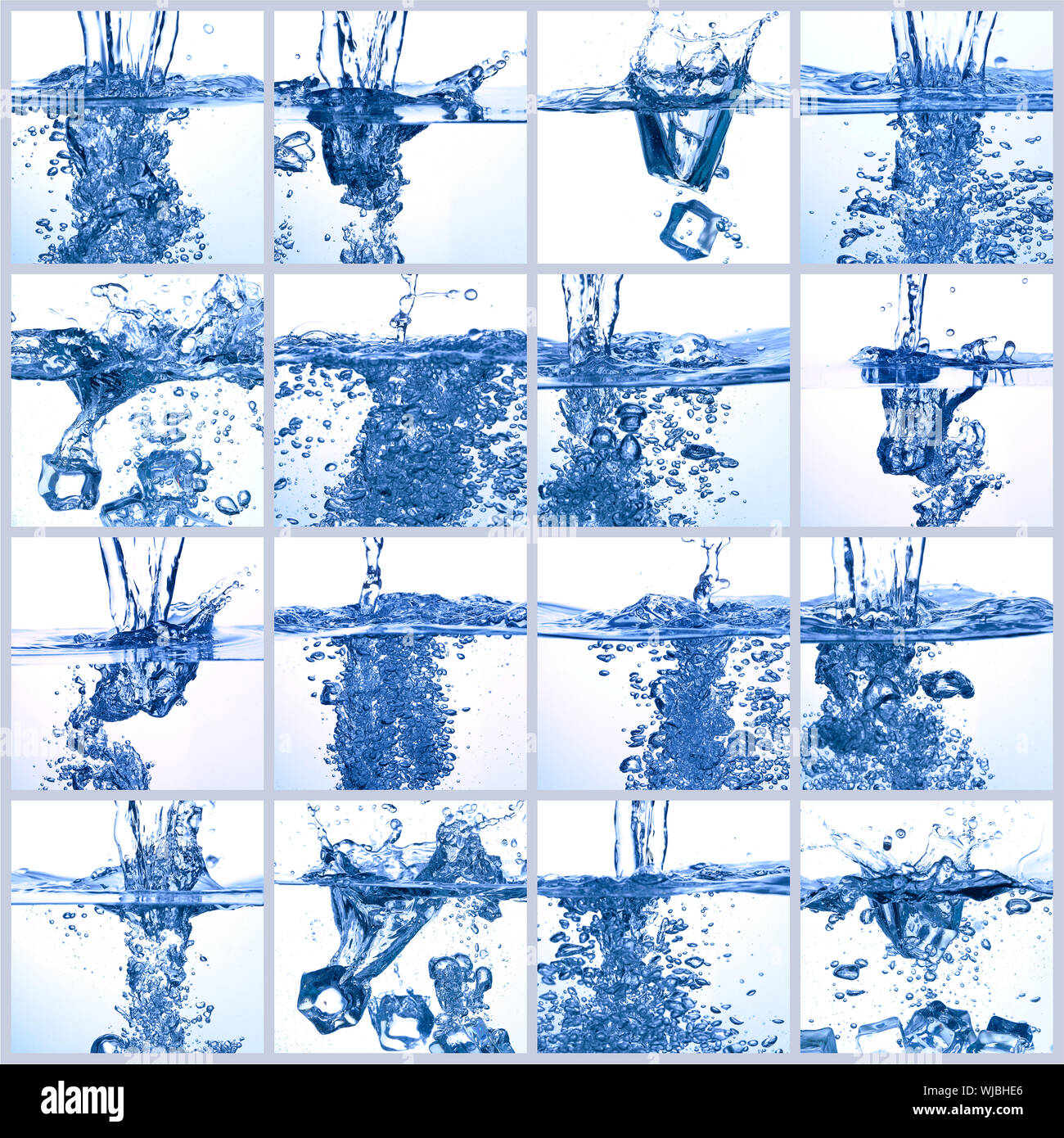 Collage water and ice cube splash on white background Stock Photo - Alamy