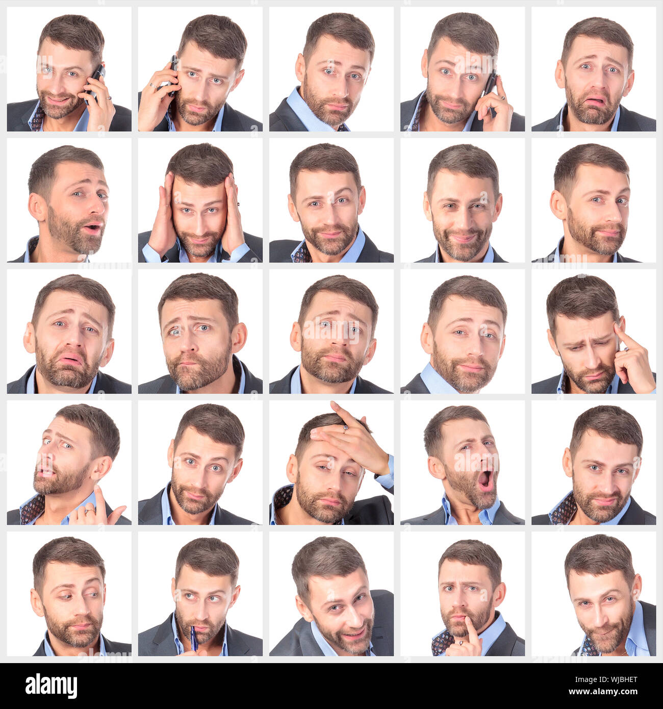 Collage portrait unshaved handsome man with difference emotions, on ...