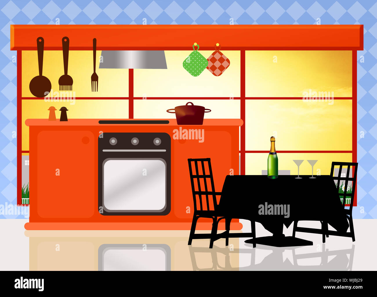 illustration of kitchen Stock Photo - Alamy