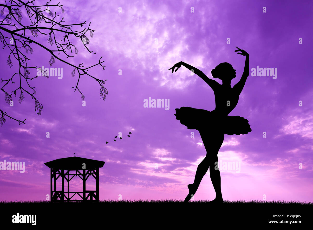 Dancer silhouette at sunset Stock Photo - Alamy