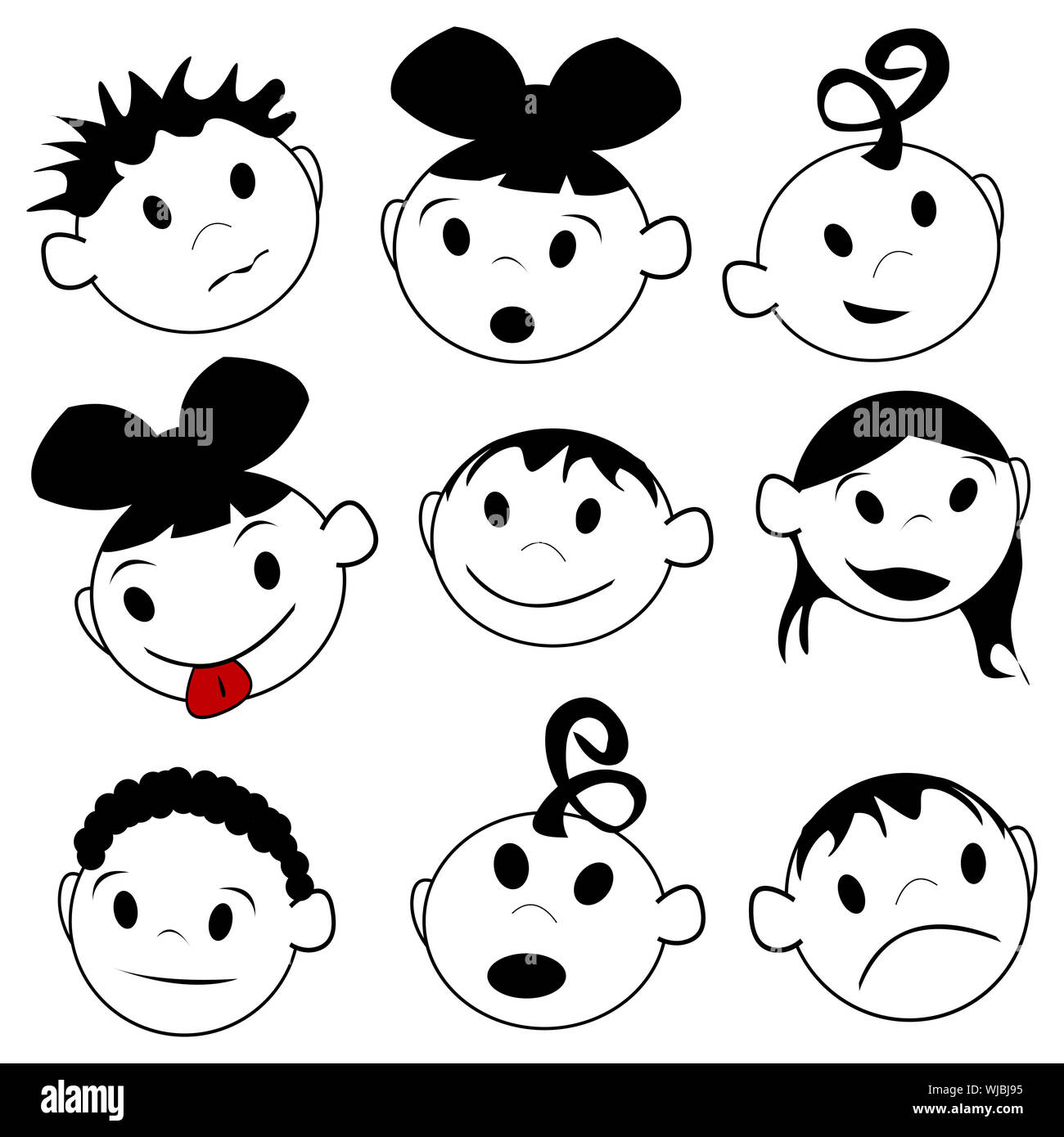 Children expressions, stylized drawing over white Stock Photo - Alamy