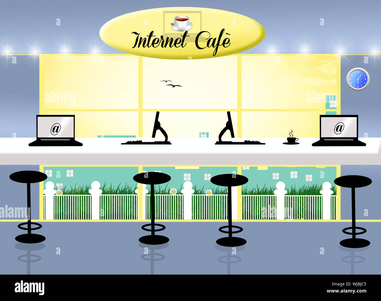 illustration of internet cafè Stock Photo - Alamy