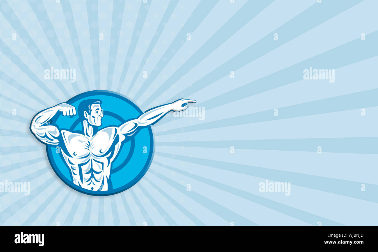 Business card template showing illustration of a bodybuilder training ...