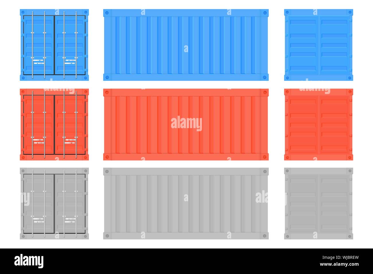 Shipping freight container. Colored intermodal containers set Stock ...