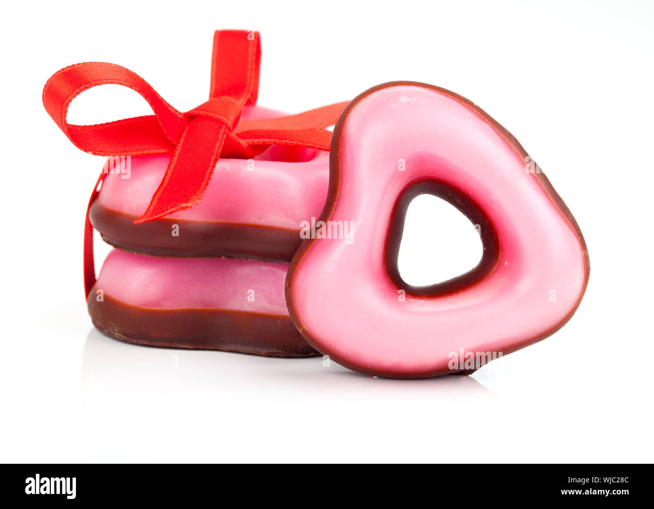 pink heart cookies for valentines day, on white background Stock Photo ...