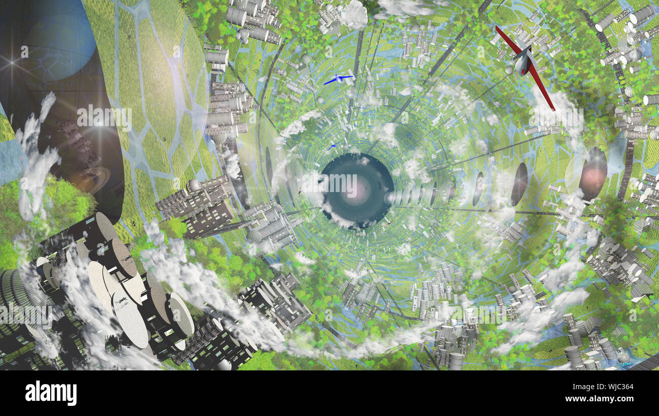 Multi Generational Colony Space Craft Interior. Oneil Cylinder Stock ...