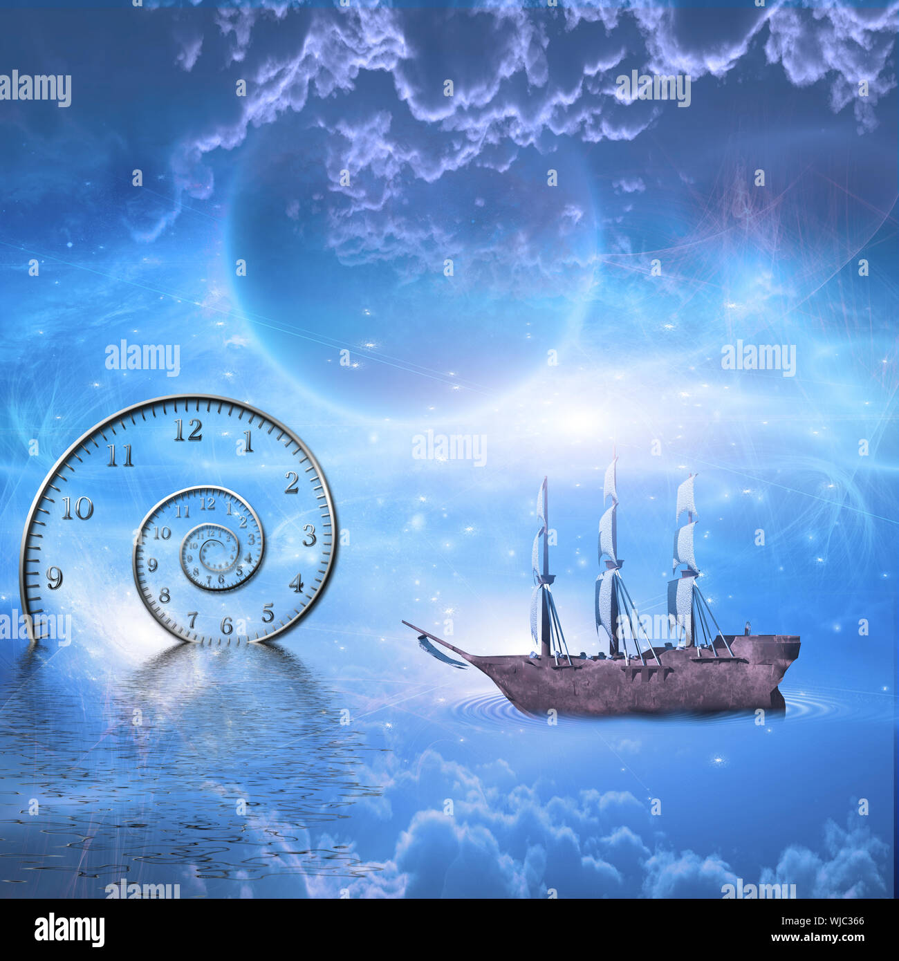 Ship sails ocean of space and time Stock Photo - Alamy