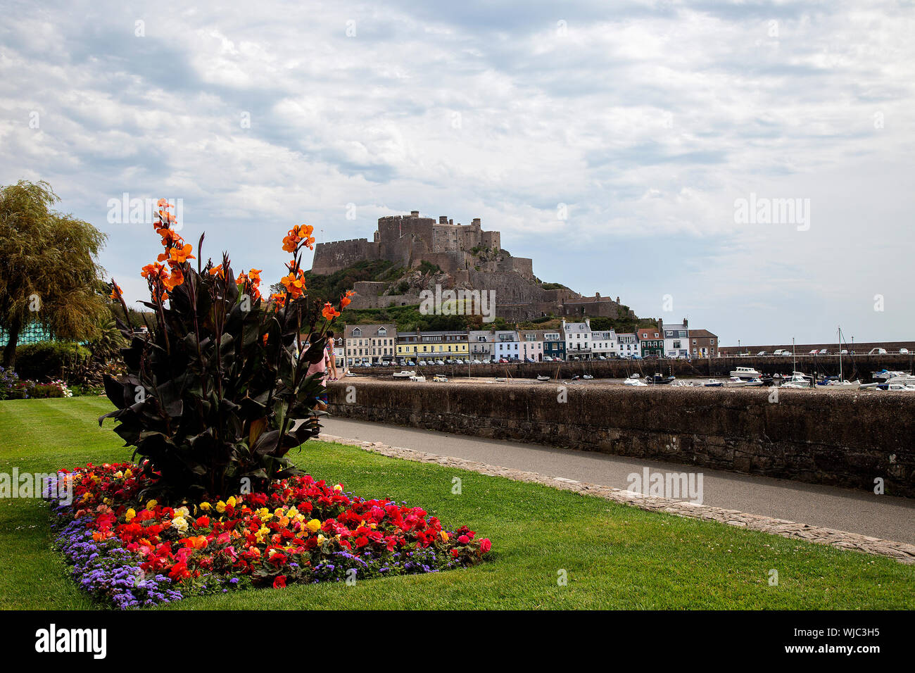 A view of Gorey Castle, Jersey, and harbour Stock Photo - Alamy
