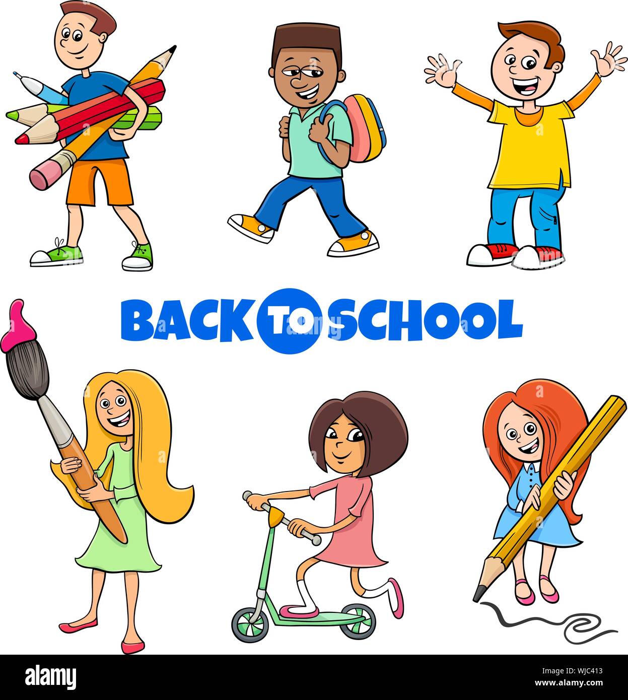 Cartoon Illustration of Elementary or Teen Age Children Characters Set ...