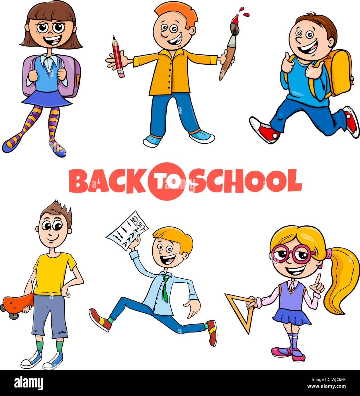 Cartoon Illustration of Elementary or Teen Age Kids Characters Set with ...