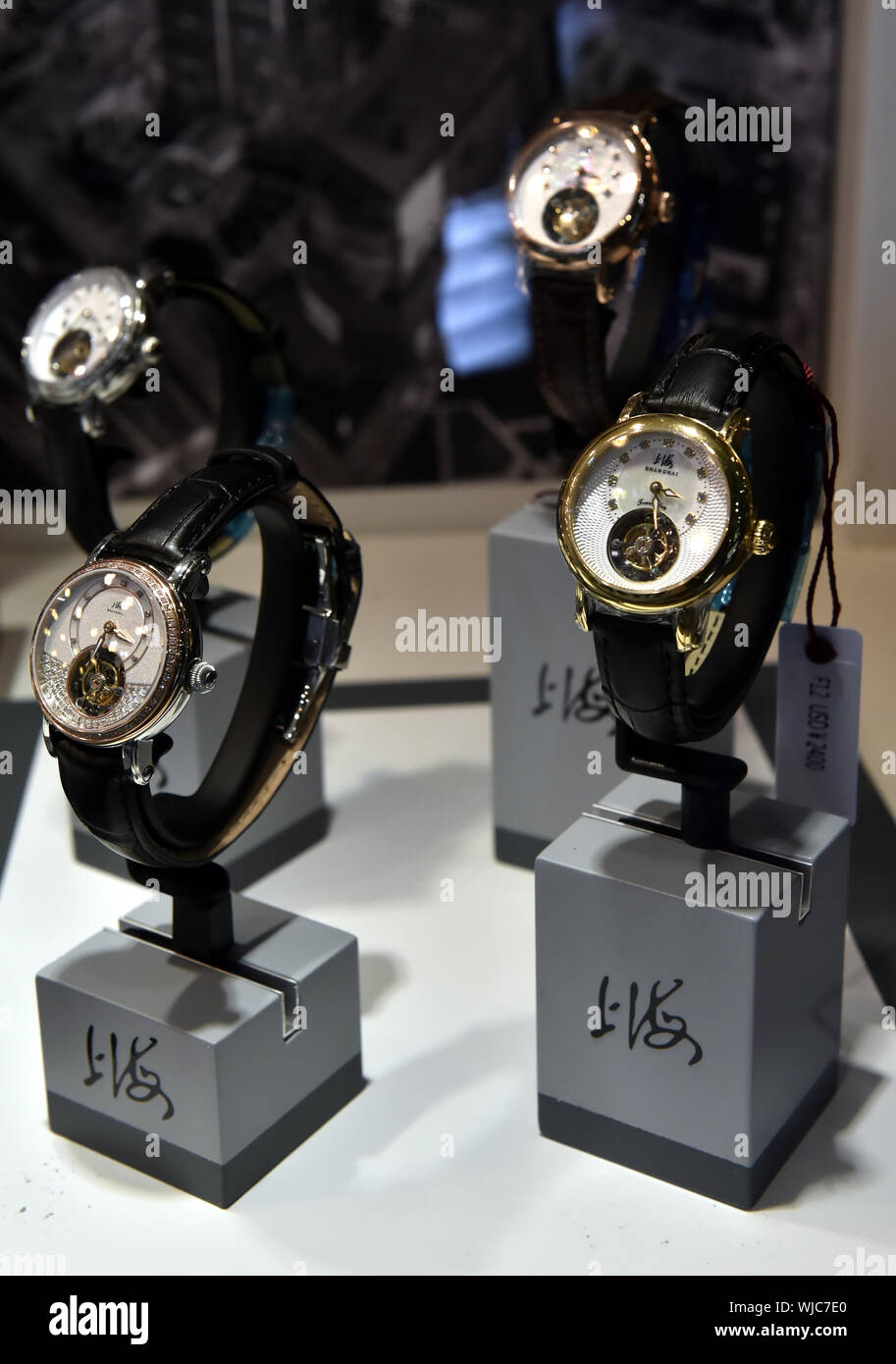 Hong Kong. 3rd Sep, 2019. Photo taken on Sept. 3, 2019 shows watches ...