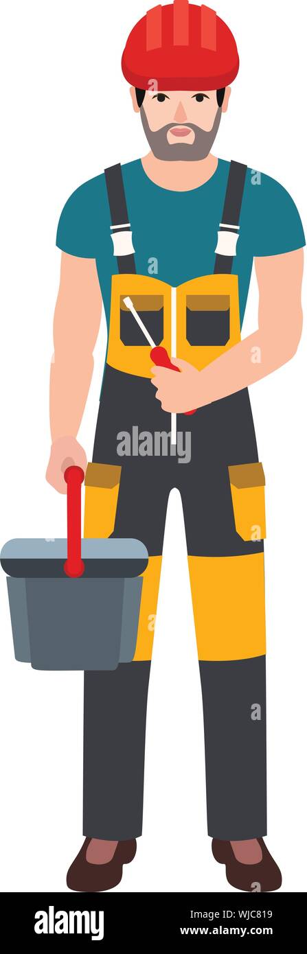 Man worker take tool box icon. Flat illustration of man worker take ...