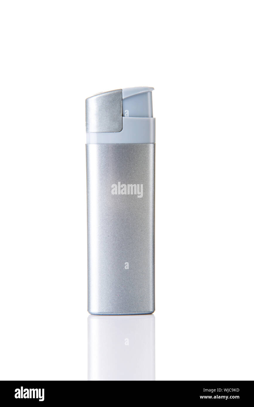 Silver lighter. Isolated on white Stock Photo - Alamy